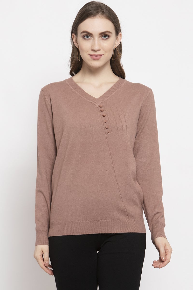 Buy Gipsy Dusky Pink Solid Knitted Acrylic Sweater - Gipsy Online